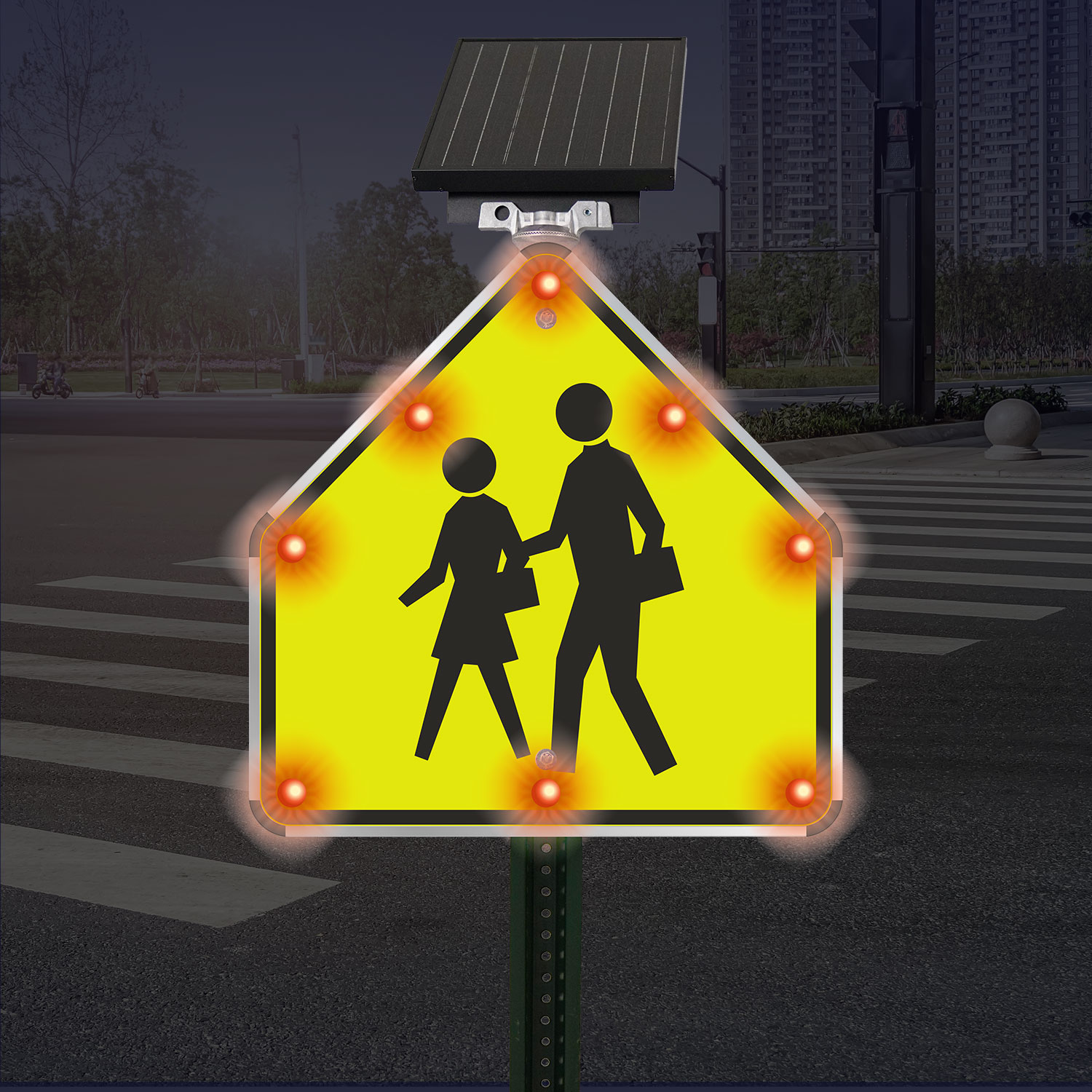LED Solar Pedestrians Crossing School Sign - In Stock, Ships Fast