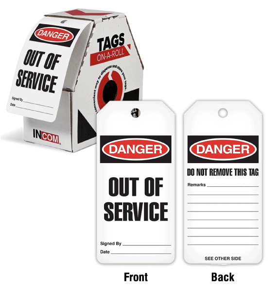 Danger Out Of Service Tags on a Roll - In Stock, Ships Fast